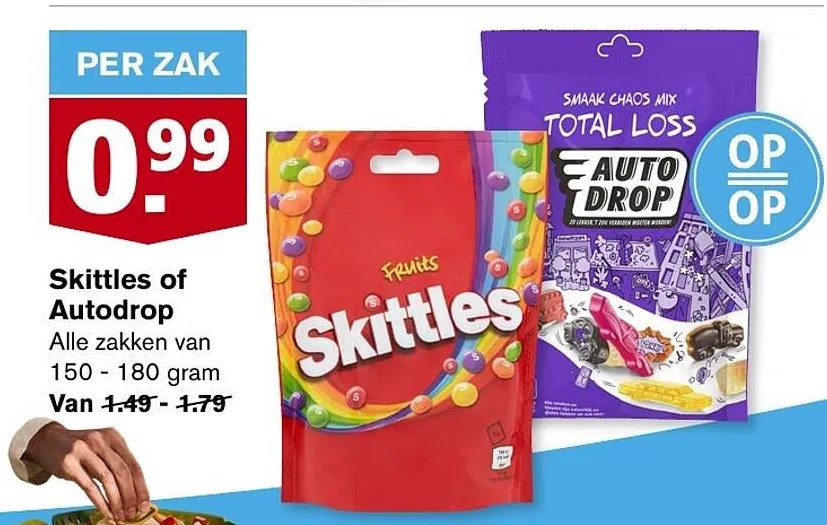 Skittles of autodrop aanbieding bij Hoogvliet