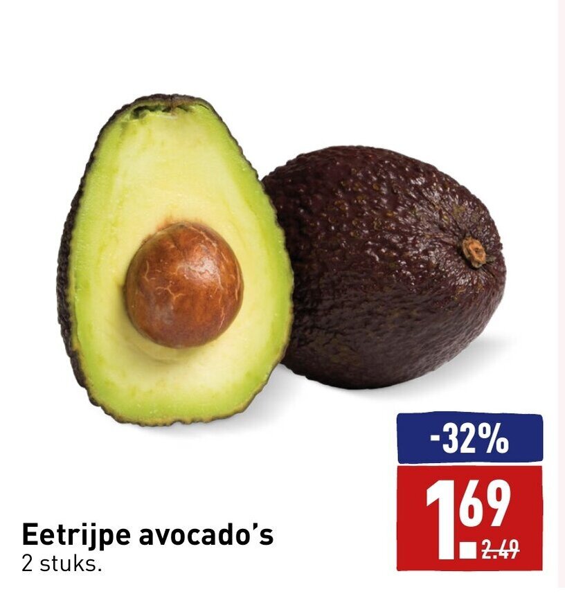 Eetrijpe avocado's 2 stuks aanbieding bij ALDI