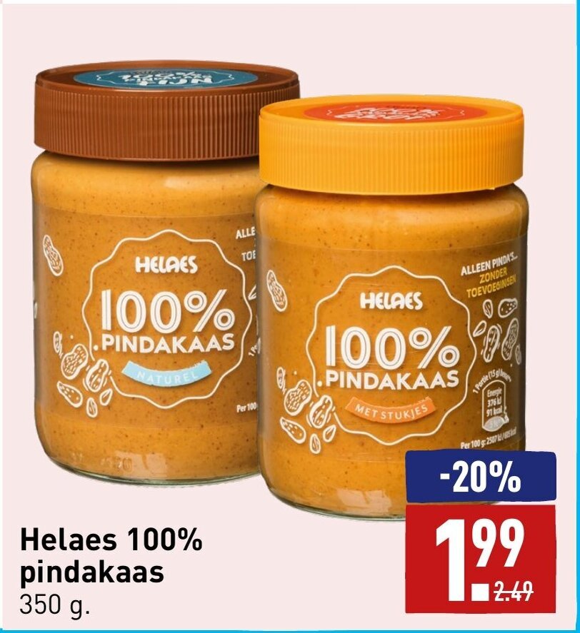 Helaes 100% pindakaas 350g aanbieding bij ALDI