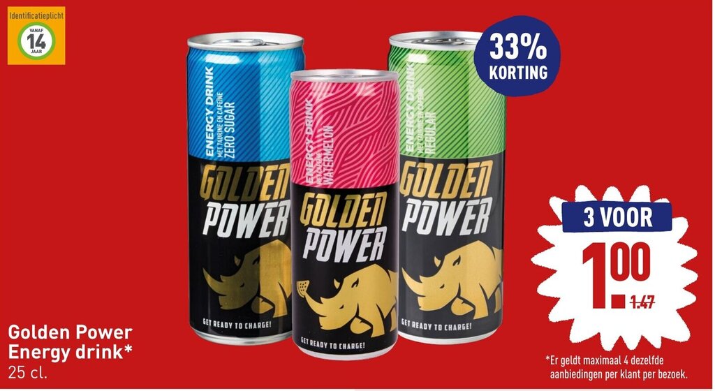 Golden power energy drink 25cl aanbieding bij ALDI