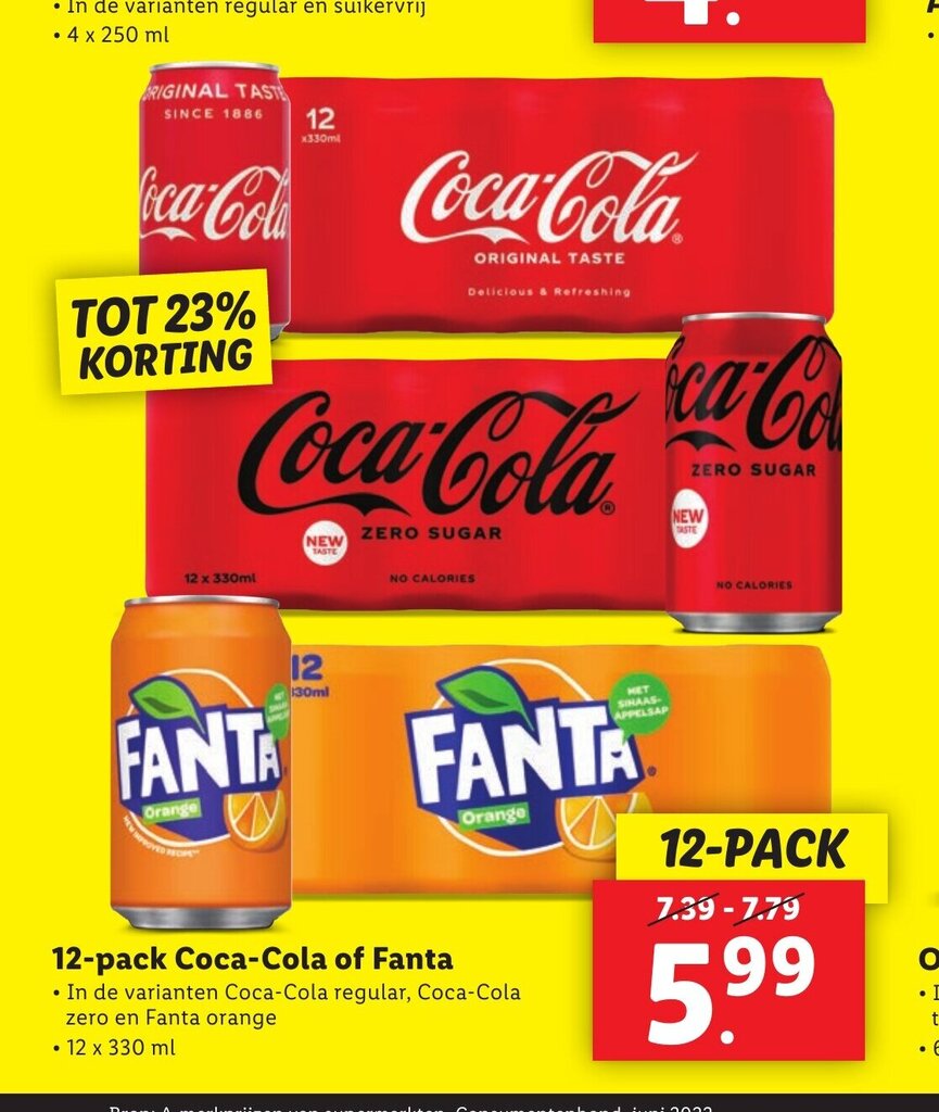 Coca-Cola of Fanta 12 x 330 ml aanbieding bij Lidl