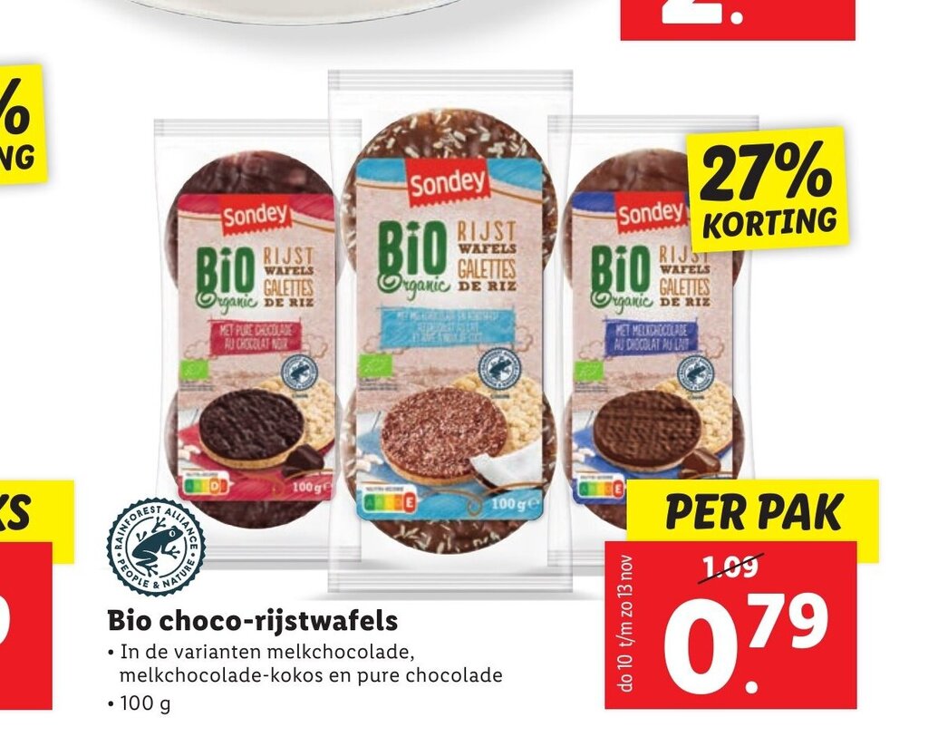 Bio choco-rijstwafels 100 g aanbieding bij Lidl