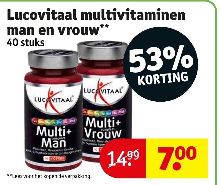 Lucovitaal multivitaminen man en vrouw 40 stuks aanbieding bij Kruidvat