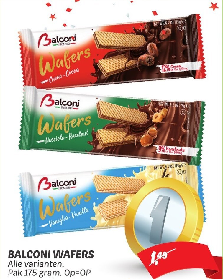 Balconi wafers 175 gram aanbieding bij Dekamarkt