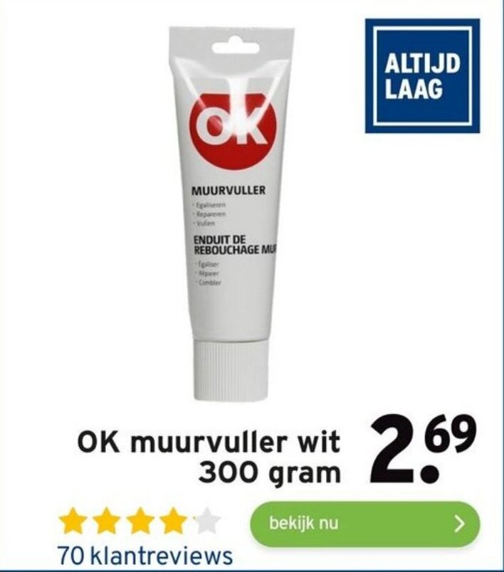 OK muurvuller wit 300 gram aanbieding bij GAMMA