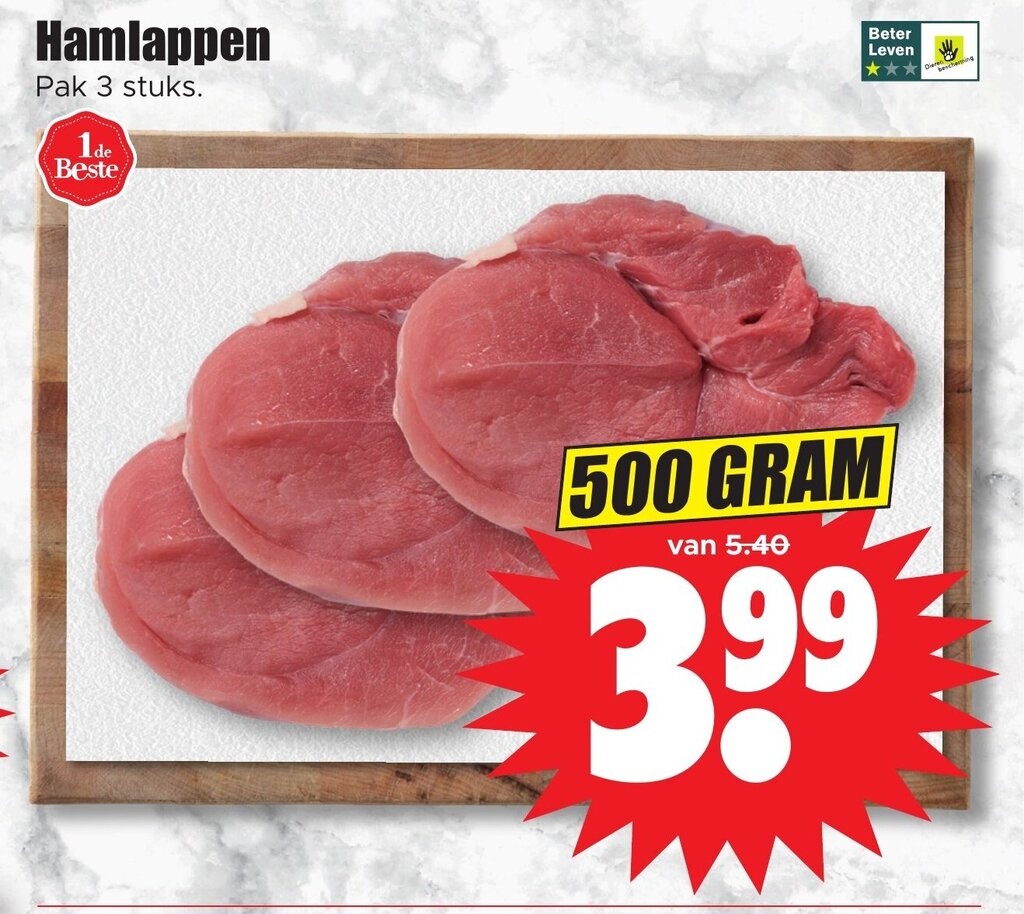 Hamlappen pak 3 stuks 500 gram aanbieding bij Dirk