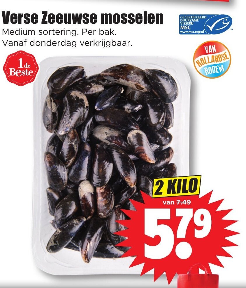 Verse Zeeuwse mosselen 2 kilo aanbieding bij Dirk