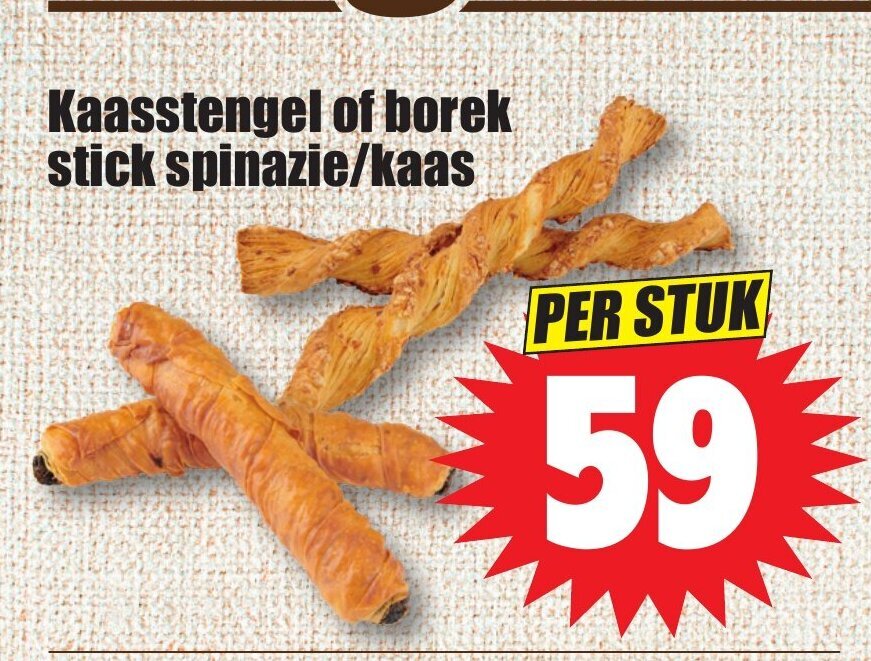 Kaasstengel of borek stick spinazie/kaas per stuk aanbieding bij Dirk