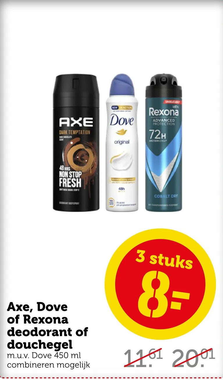 Axe, dove of rexona deodorant of douchegel aanbieding bij Coop