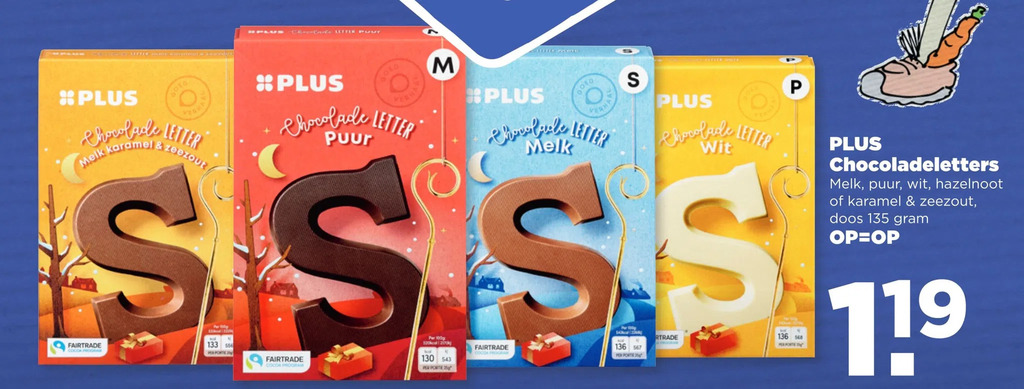 Plus chocoladeletters aanbieding bij PLUS