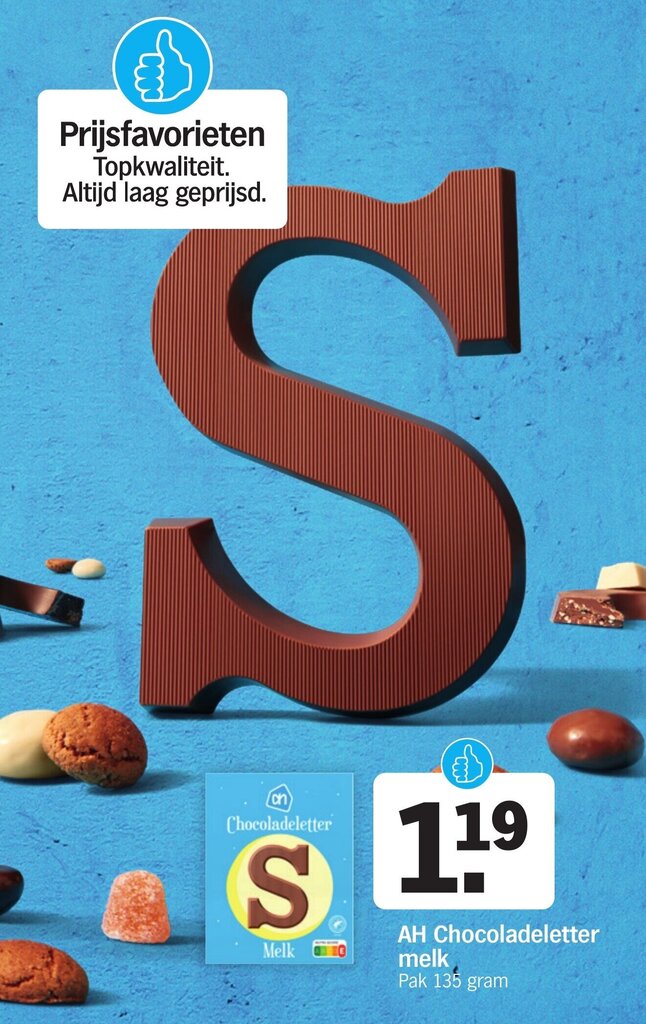 AH Chocoladeletter melk pak 135 gram aanbieding bij Albert Heijn
