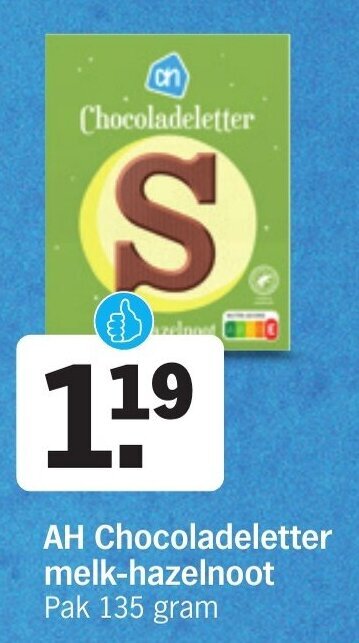 AH Chocoladeletter melk-hazelnoot pak 135 gram aanbieding bij Albert Heijn