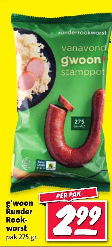 G'woon runder rookworst aanbieding bij Nettorama