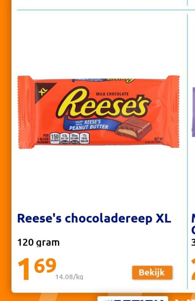 Reese's chocoladereep XL 120 gram aanbieding bij Action
