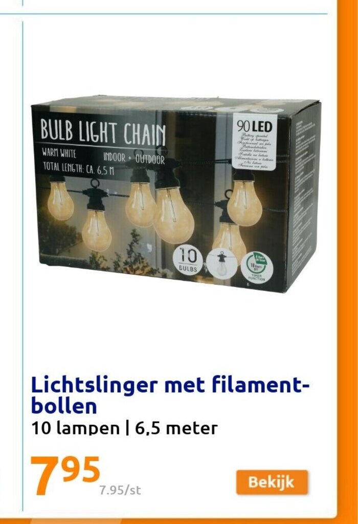 Lichtslinger met filaments-bollen 10 lampen aanbieding bij Action