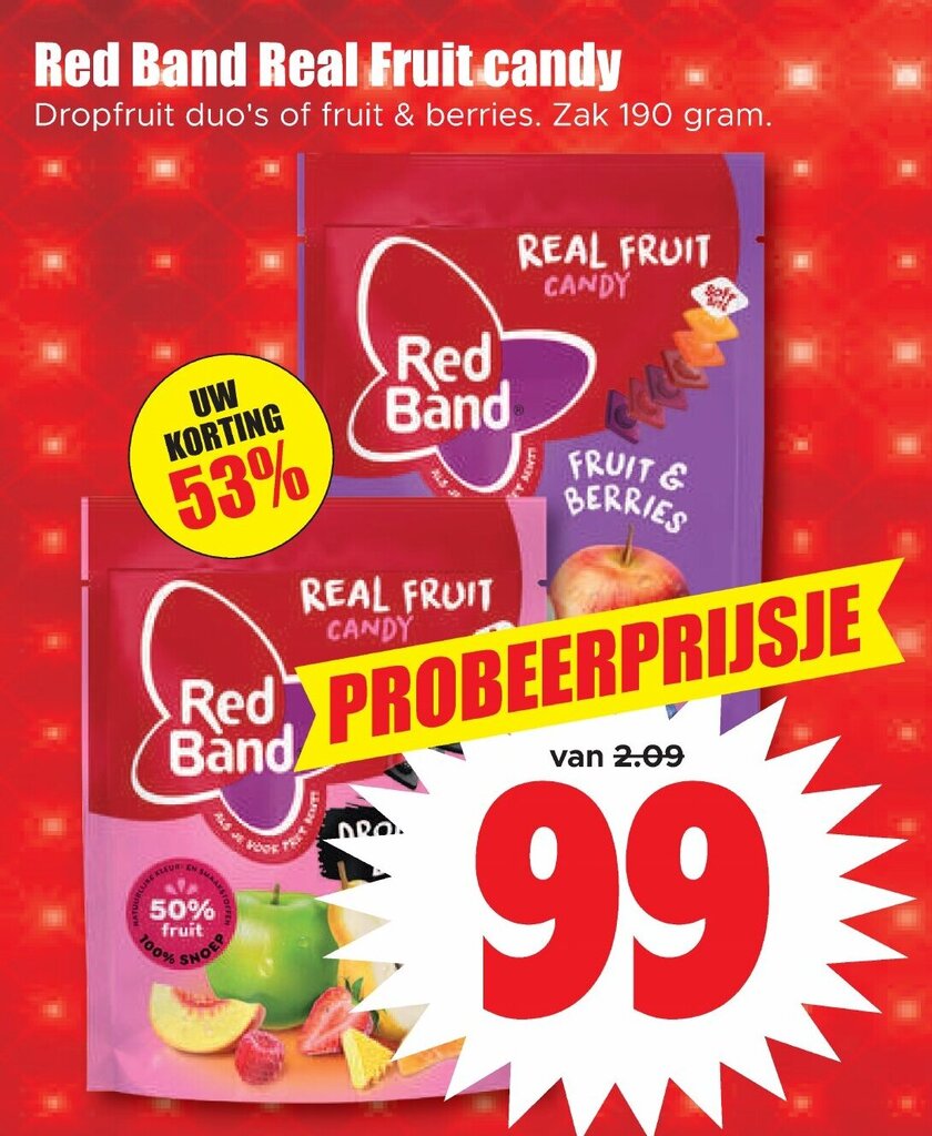 Red Band Real Fruit candy 190 gram aanbieding bij Dirk