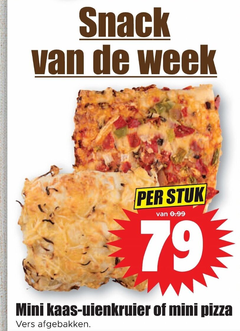 Mini kaas-uienkruier of mini pizza aanbieding bij Dirk