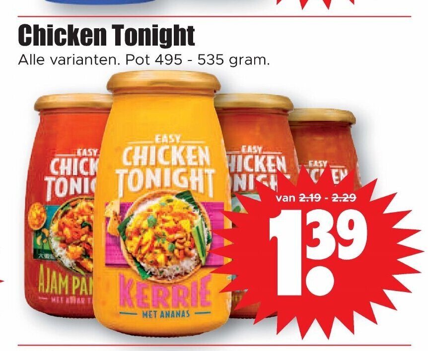Chicken Tonight 495-535 gram aanbieding bij Dirk
