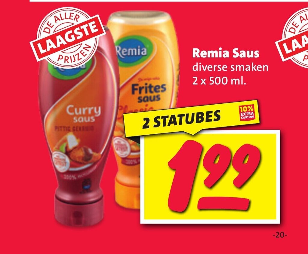 Remia Saus 2 x 500 ml aanbieding bij Nettorama