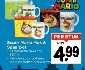 Super mario mok & spaarpot aanbieding bij Vomar Voordeelmarkt