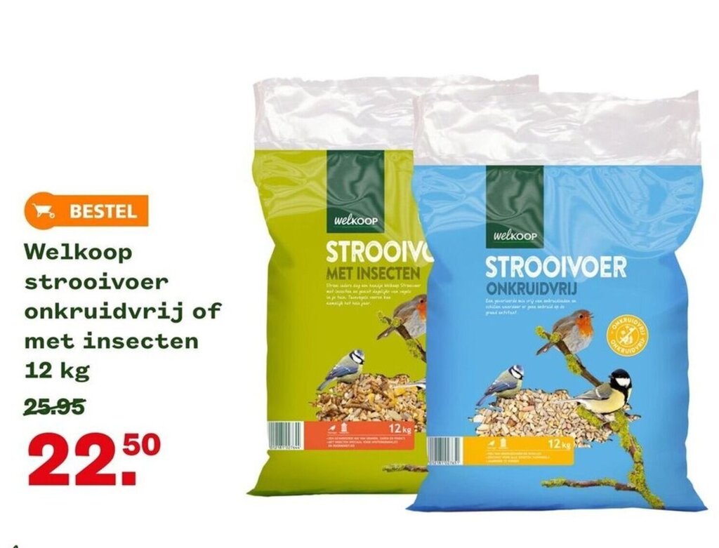 strooivoer onkruidvrij of met insecten 12 kg aanbieding bij Welkoop