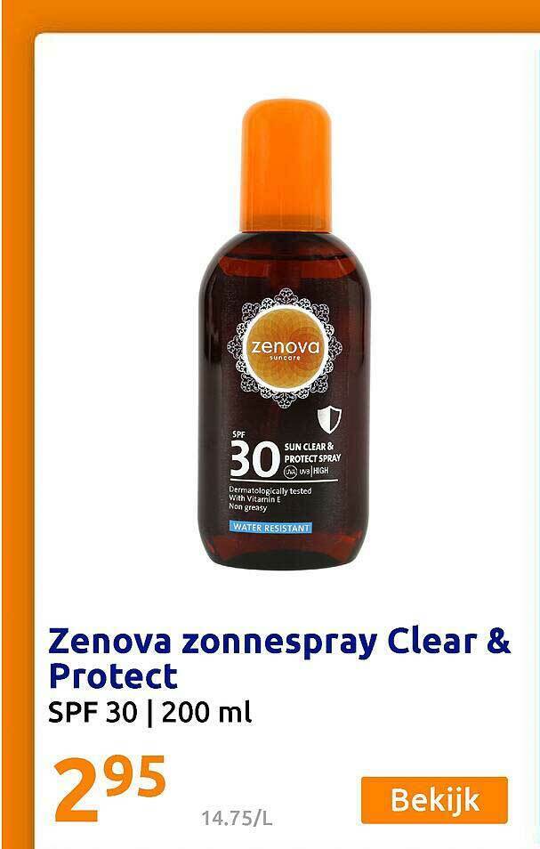 Zenova zonnespray clear & protect spf 30 200 ml aanbieding bij Action