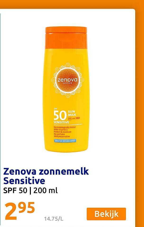 Zenova zonnemelk sensitive spf 50 200 ml aanbieding bij Action