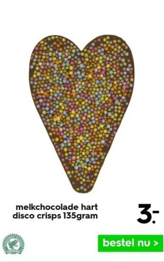 Melkchocolade hart disco crisps 135gram aanbieding bij HEMA