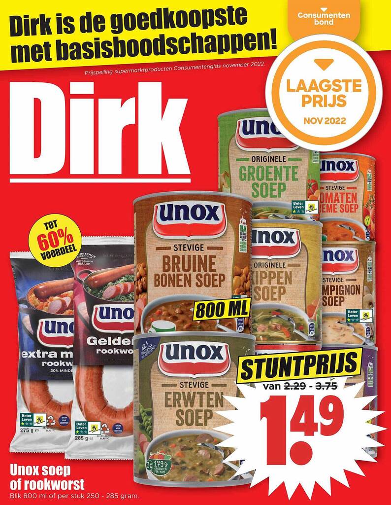 Unox soep of rookworst aanbieding bij Dirk