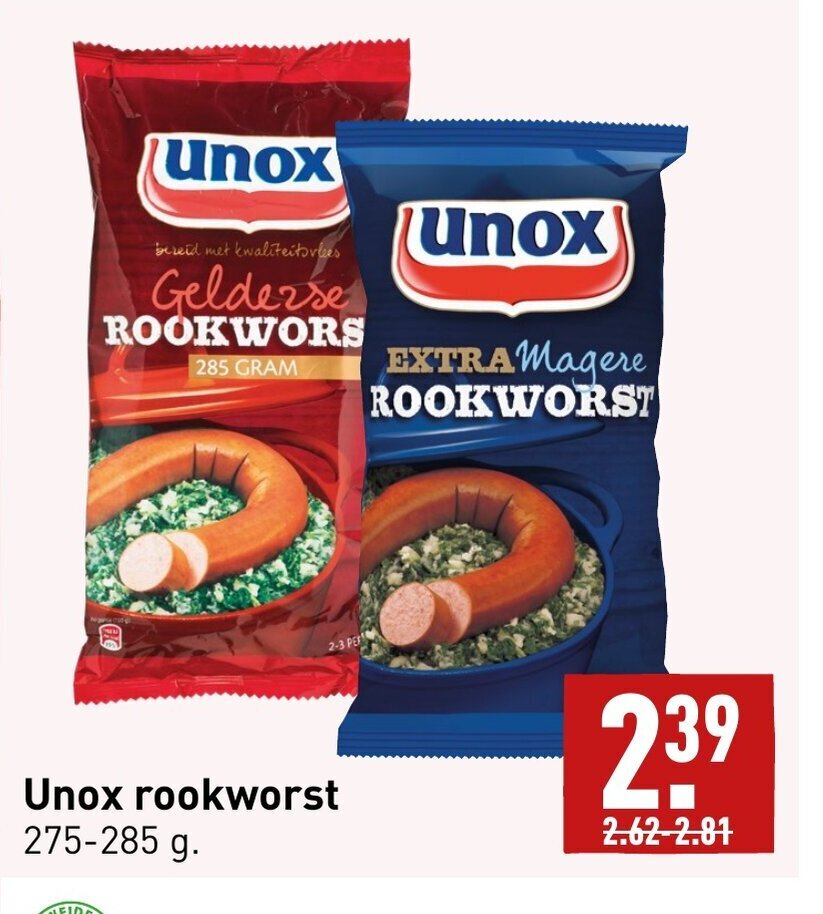 Unox rookworst 275-285 gram aanbieding bij ALDI