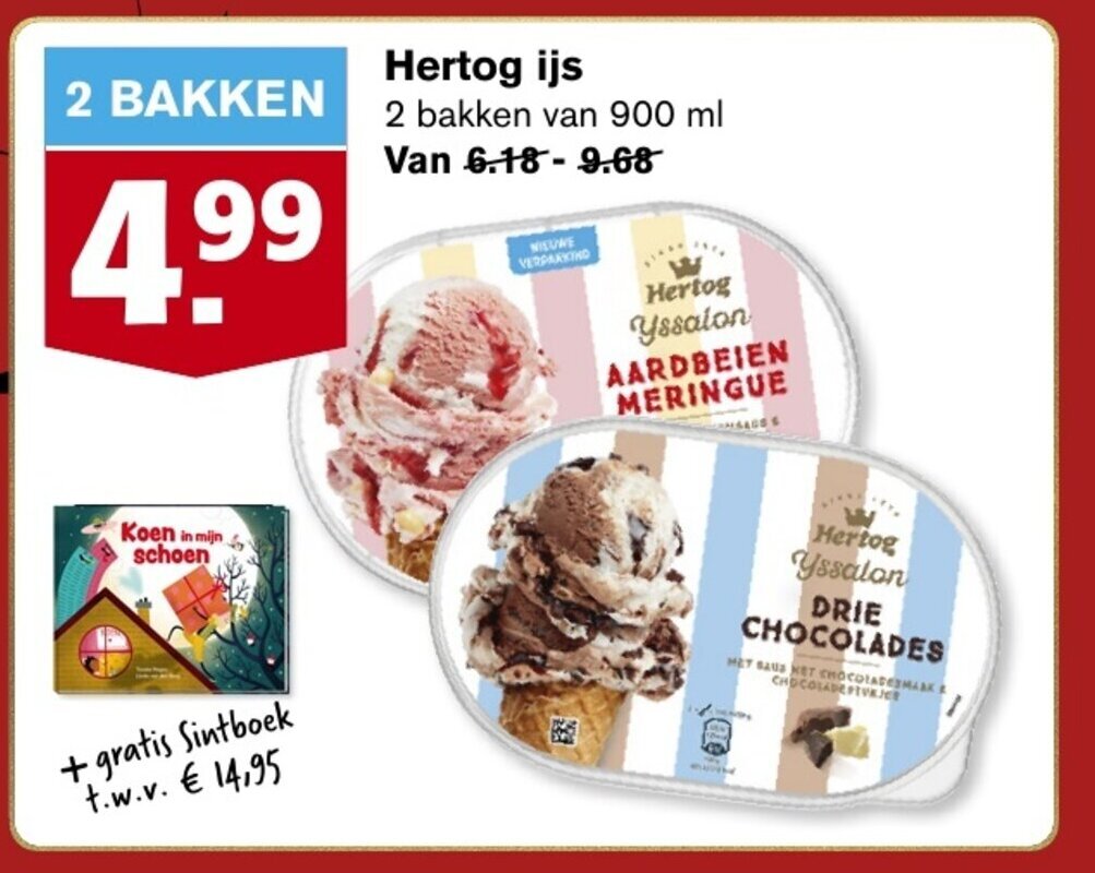 Hertog ijs 900ml aanbieding bij Hoogvliet