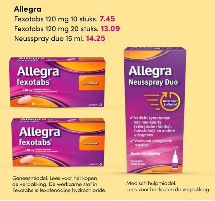 Allegra Fexotabs 120mg 10 tabs aanbieding bij DA