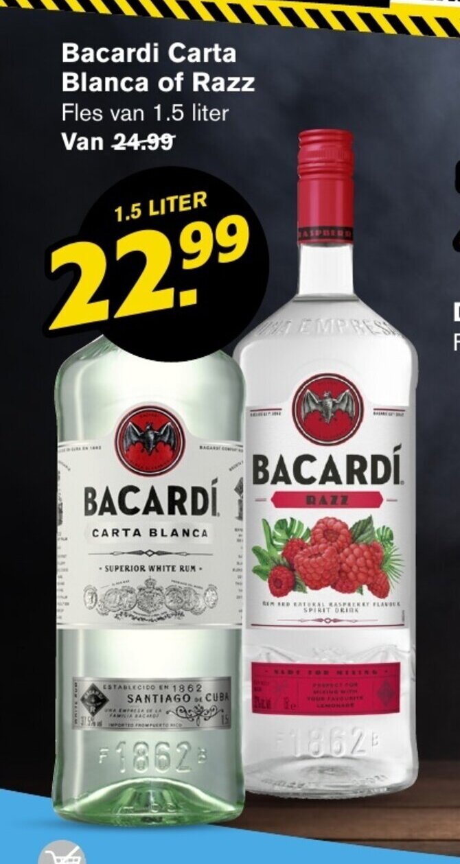 Bacardi Carta Blanca of Razz 1.5 liter aanbieding bij Hoogvliet