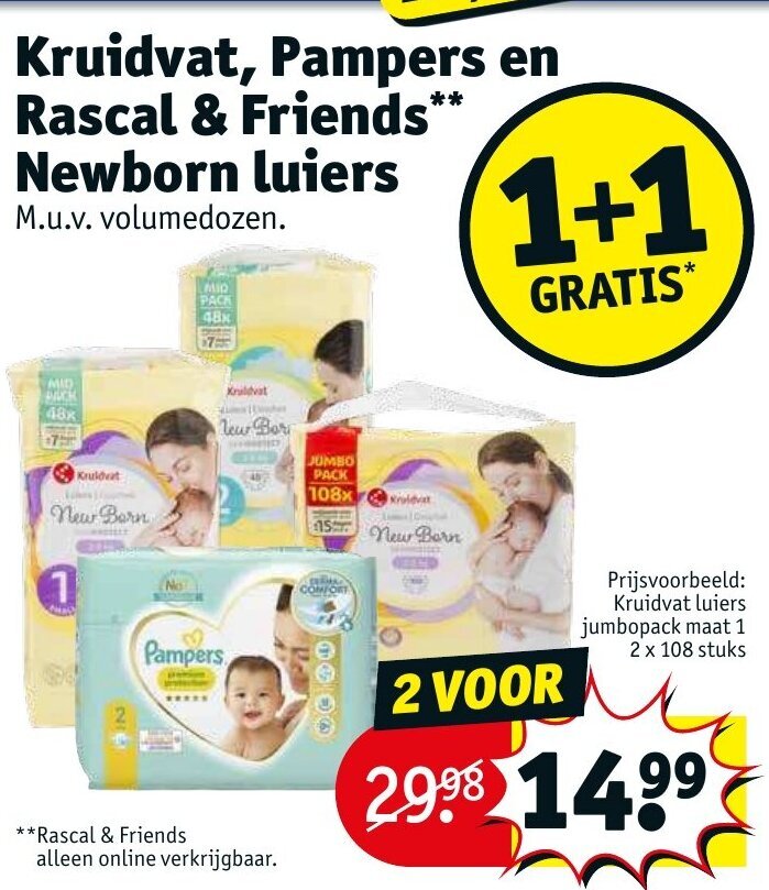 Pampers en Rascal & Friends** Newborn luiers 1+1 gratis aanbieding bij ...