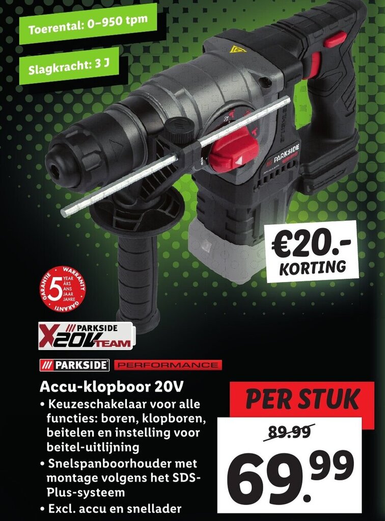Parkside Accu-klopboor 20V aanbieding bij Lidl
