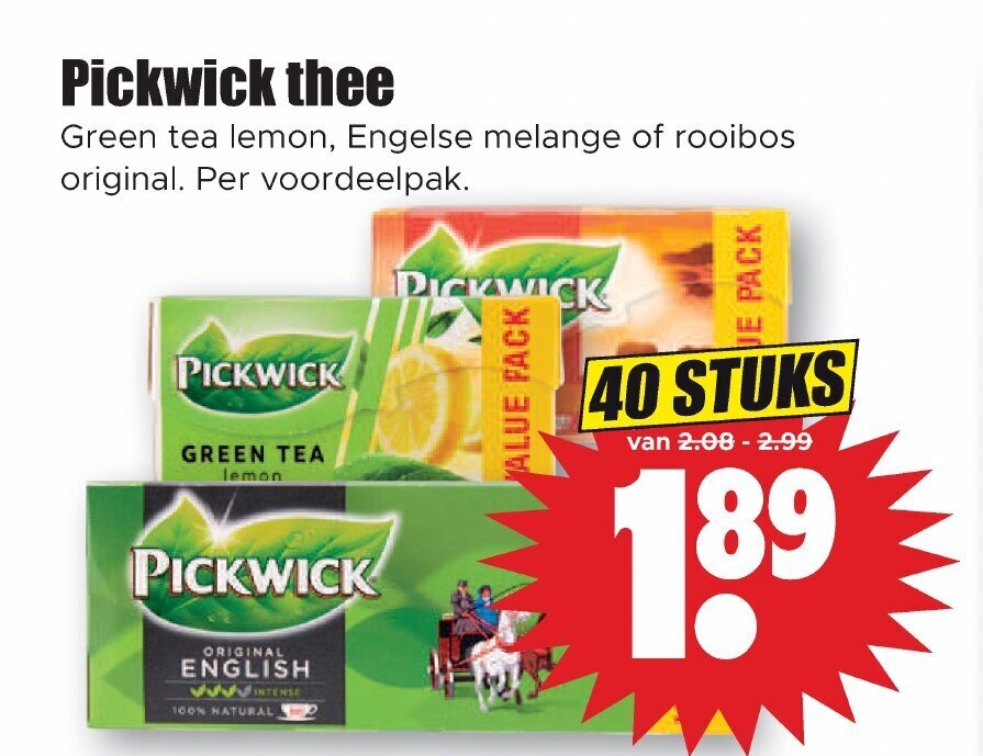 Pickwick thee Green tea lemon, Engelse melange of rooibos original 40 ...