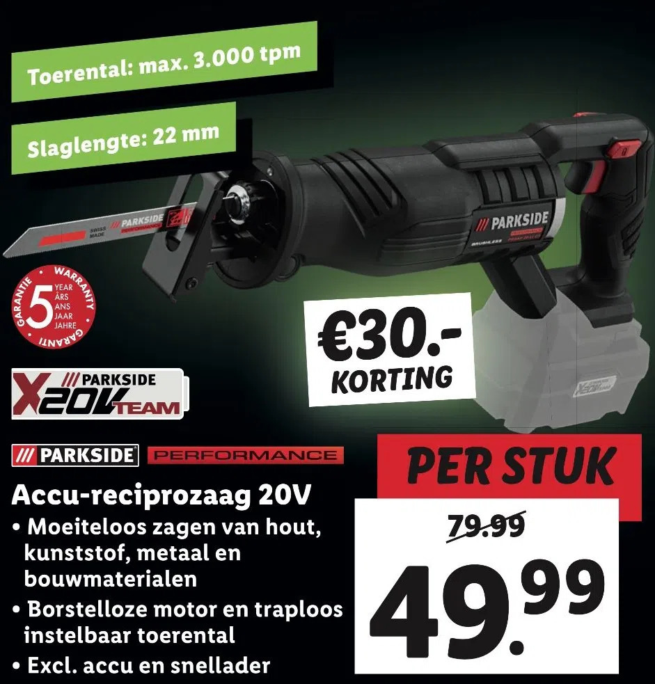Iii parkside performance accu-reciprozaag 20v aanbieding bij Lidl