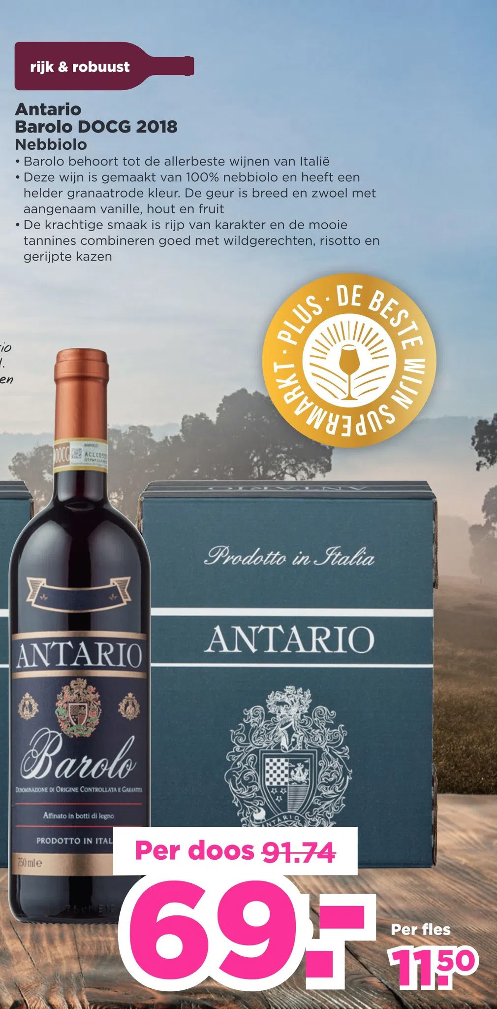 Antario barolo docg 2018 nebbiolo aanbieding bij PLUS
