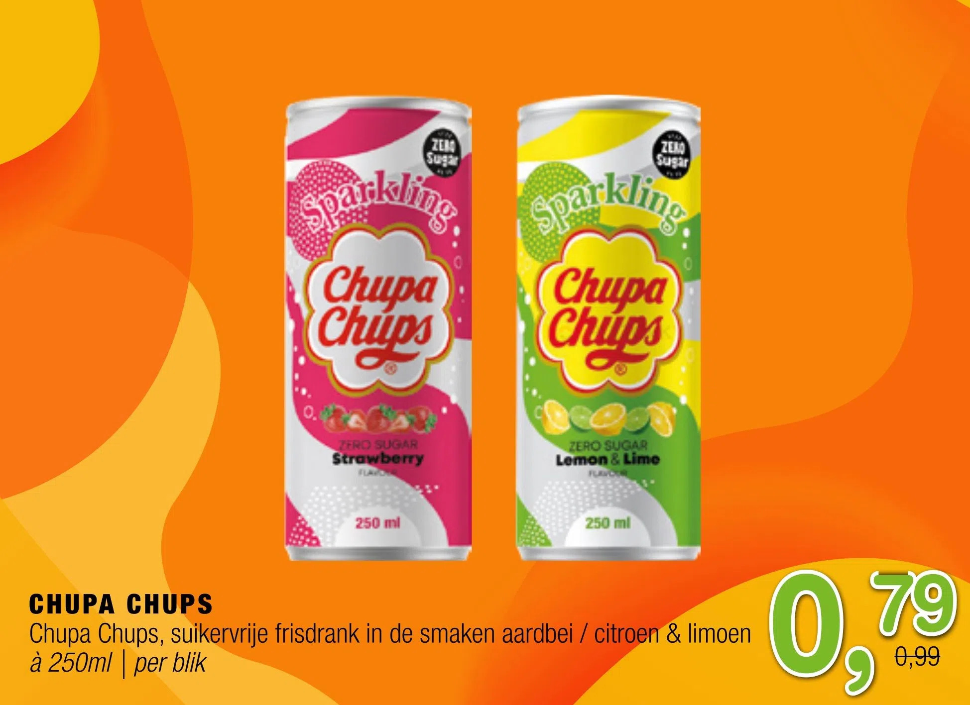 Chupa chups chupa chups, suikervrije frisdrank in de smaken aardbei ...