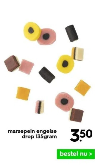 Marsepein engelse drop 135gram aanbieding bij HEMA