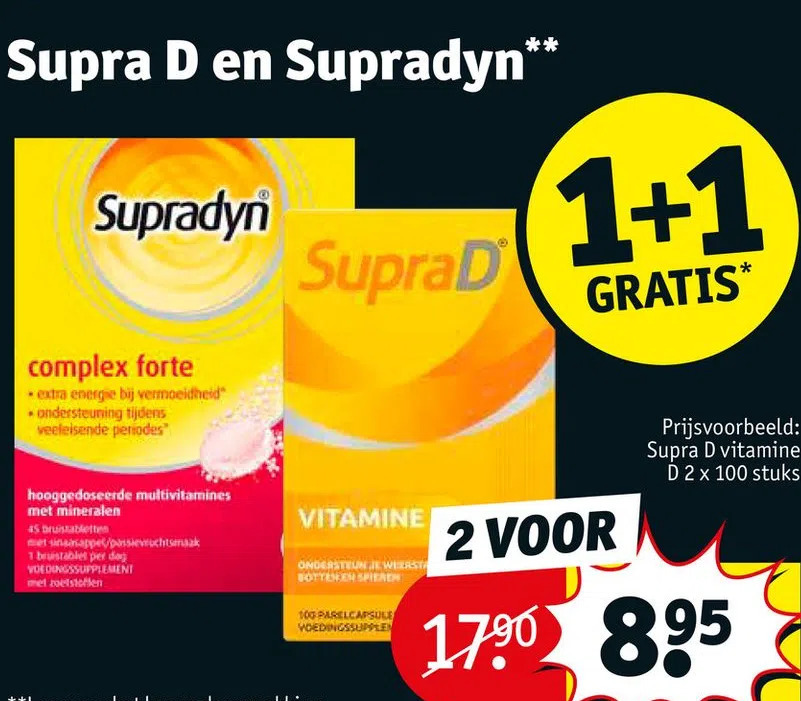 Supra d en supradyn** 1+1 GRATIS* aanbieding bij Kruidvat