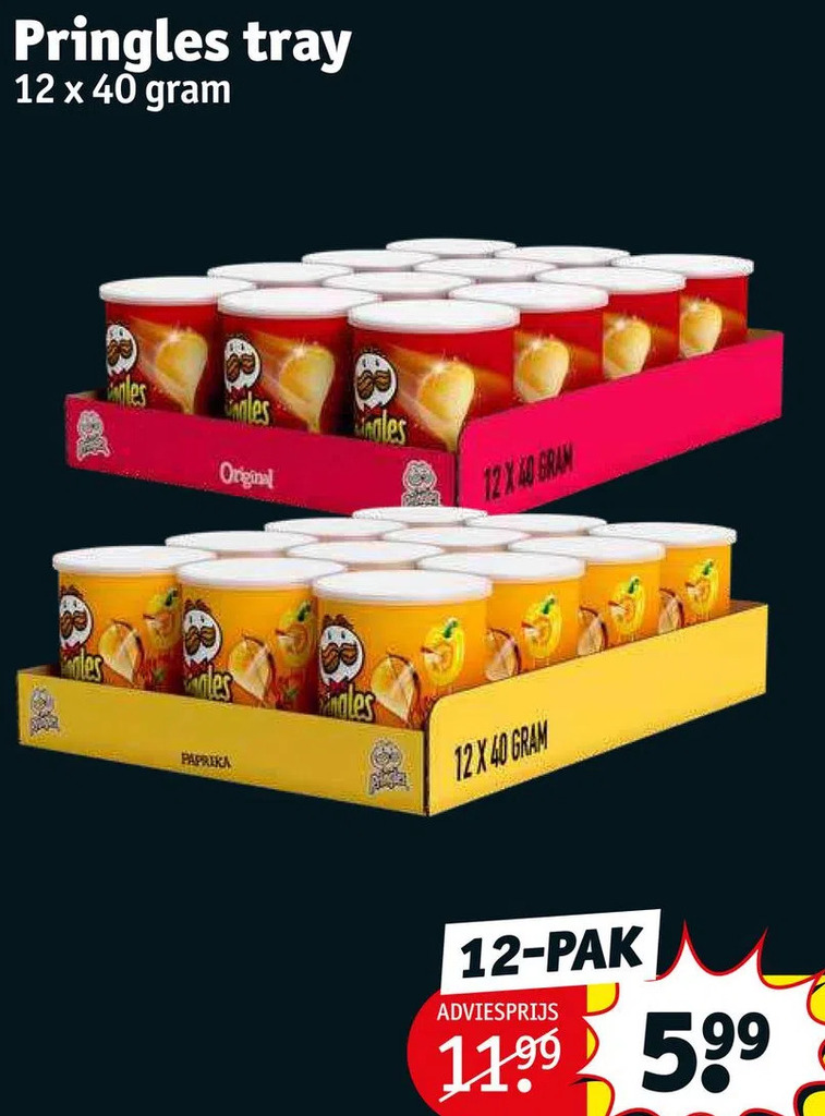 Pringles tray 12 x 40 gram aanbieding bij Kruidvat