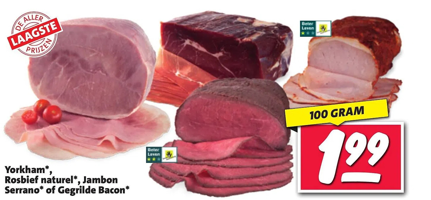 Yorkham*, rosbief naturel*, jambon serrano* of gegrilde bacon ...