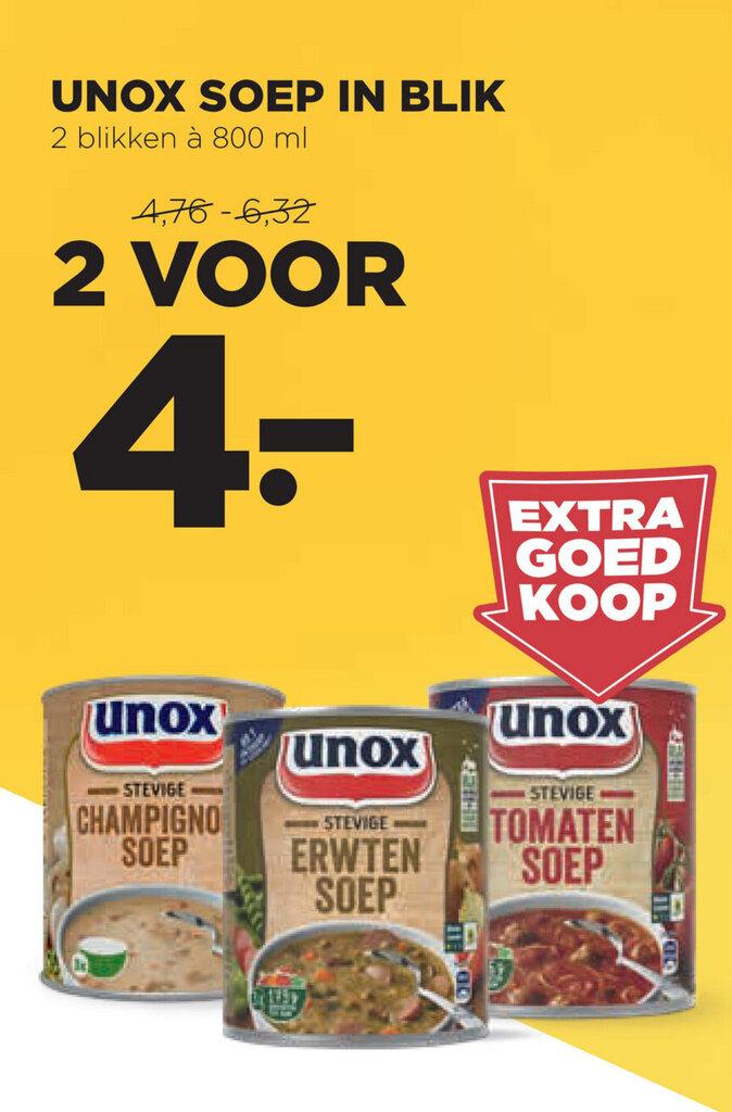 Unox soep in blik 2 blikken a 800ML aanbieding bij Jumbo