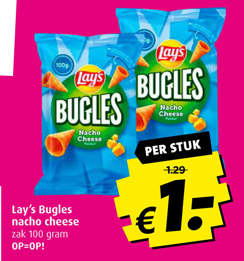 Lay's bugles nacho cheese 100 gram aanbieding bij Boni
