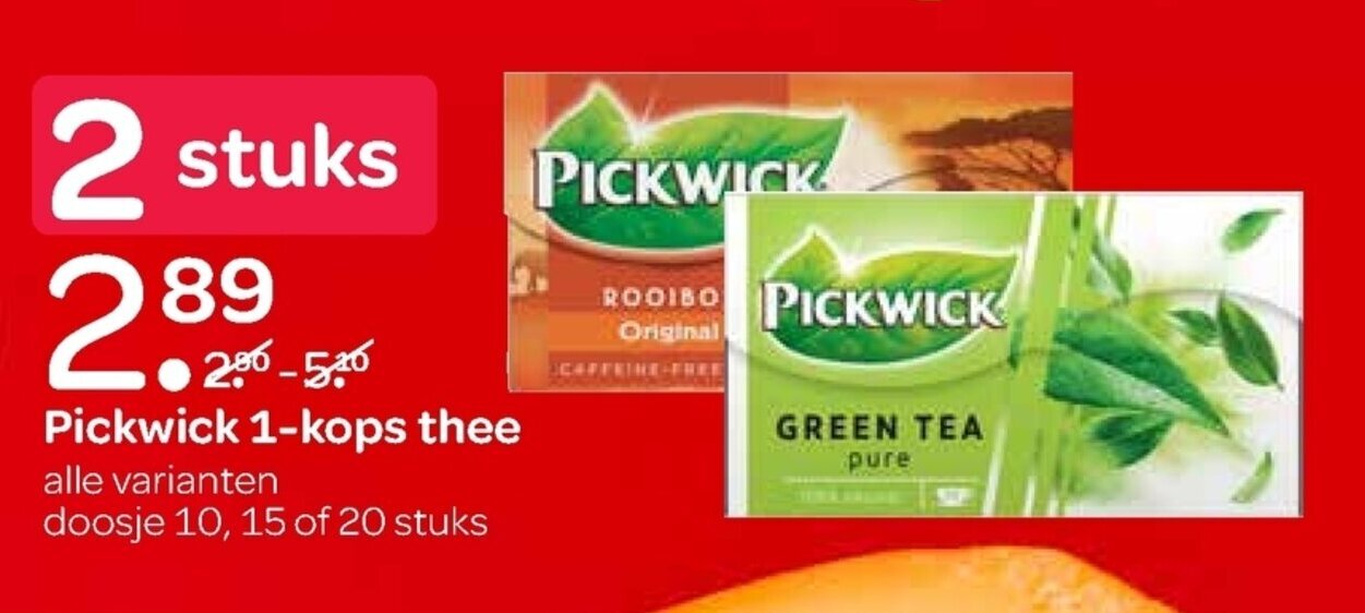 Pickwick 1-kops thee alle varianten aanbieding bij Spar