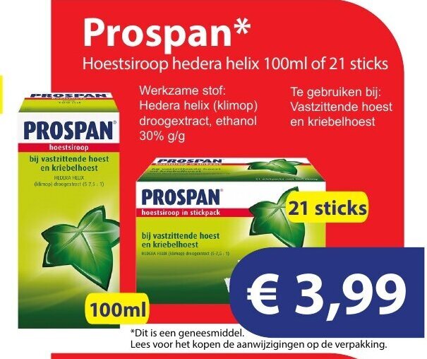 Prospan 100ml of 21 sticks aanbieding bij Die Grenze