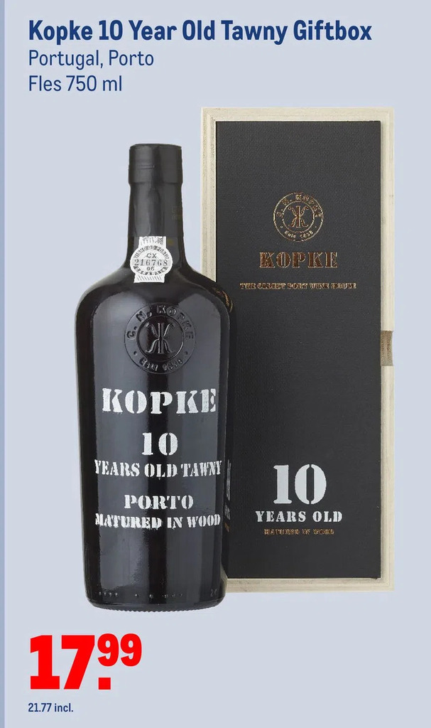 Kopke 10 year old tawny giftbox aanbieding bij Makro