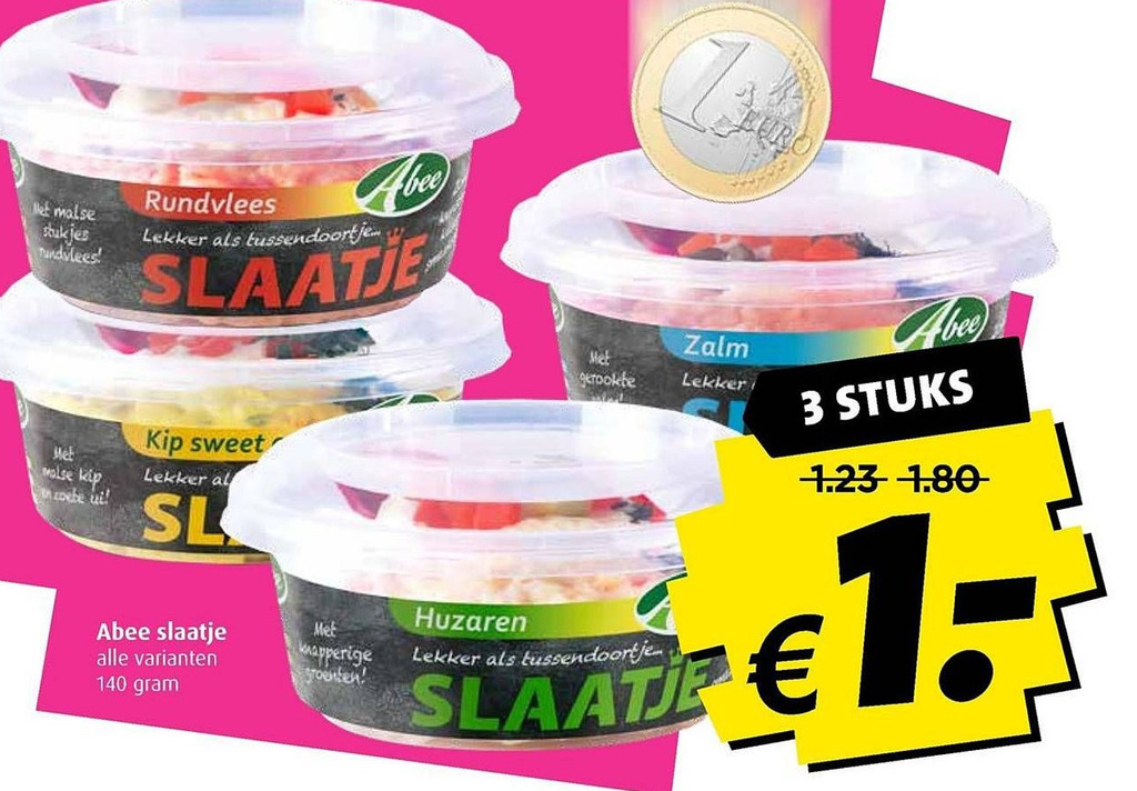 Abee huzaren slaatje, zalmslaatje of rundvlees slaatje aanbieding bij Boni
