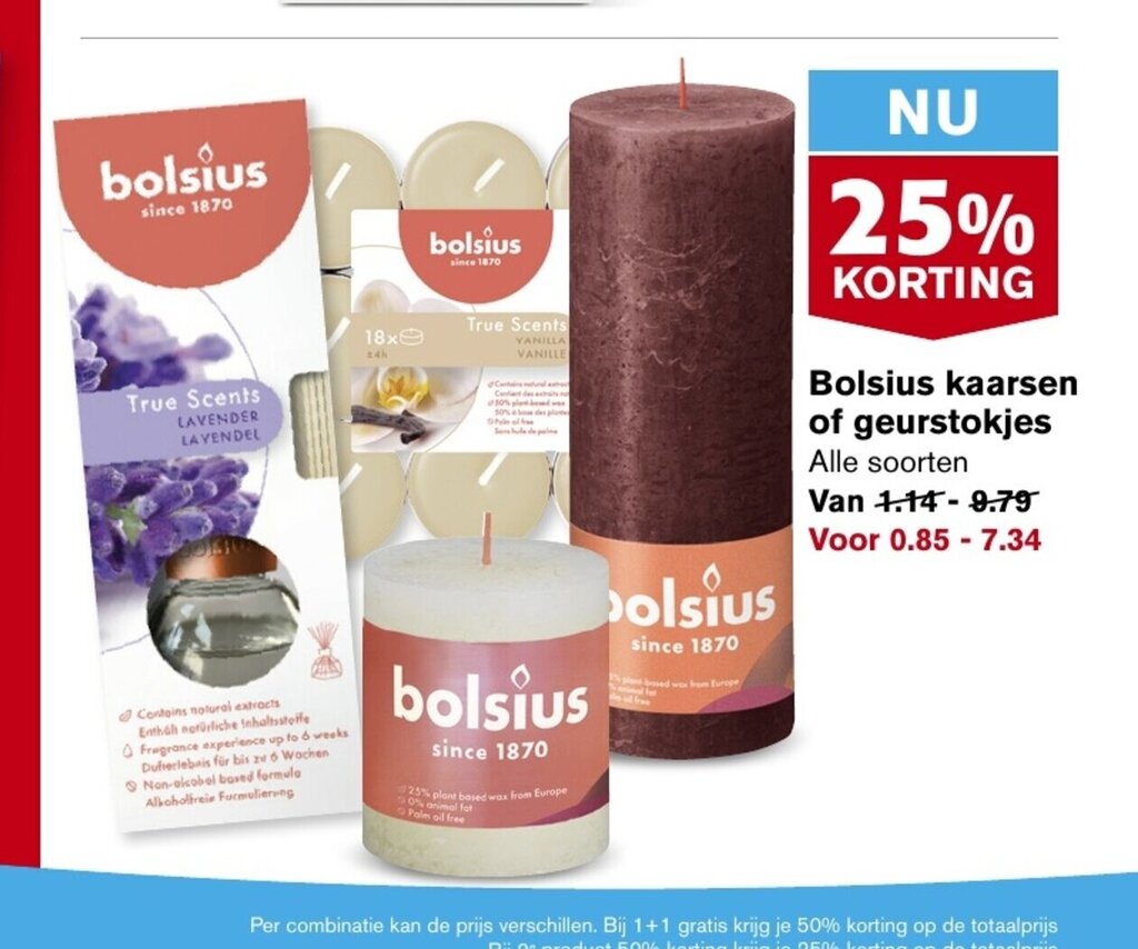 Bolsius kaarsen of geurstokjes aanbieding bij Hoogvliet